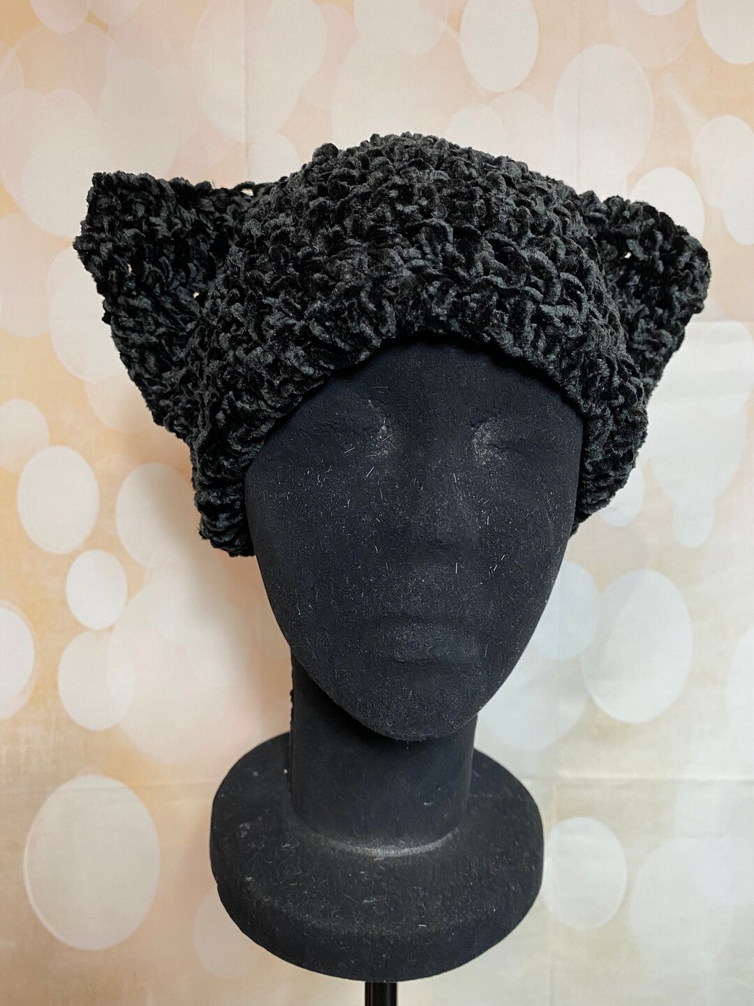 Black Velvet Soft Slouch Car Ear Sack Handmade Crochet Hat - Etsy