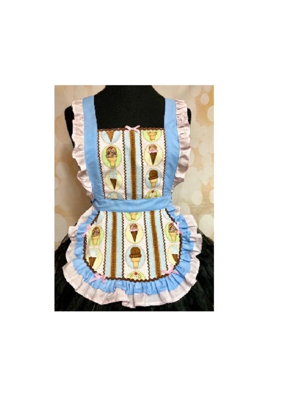 3 Sizes Ice Cream Pastels Print Square Handmade Cotton Blend Pinafore ...
