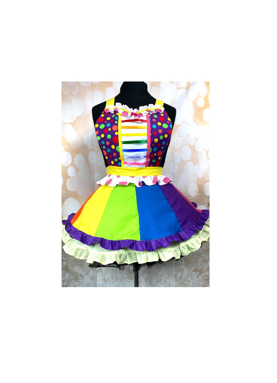 S Purple Yellow Spotty Rainbow Ribbon Circus Clown Womens Handmade ...