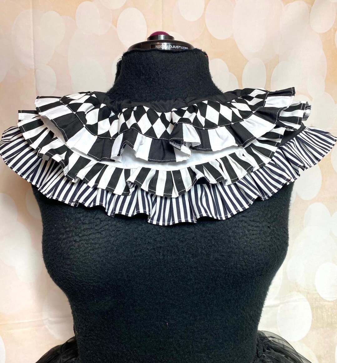 B/W Frilled Clown Ruff Neck Collar Handmade Cotton Blend - Etsy