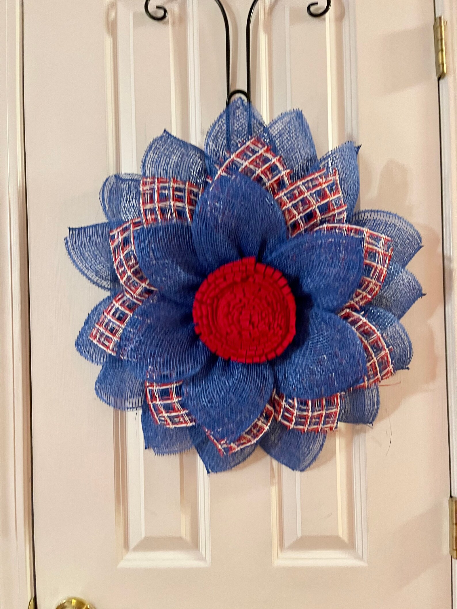 Poly Burlap Flower Patriotic Flower Poly Burlap Wreath - Etsy