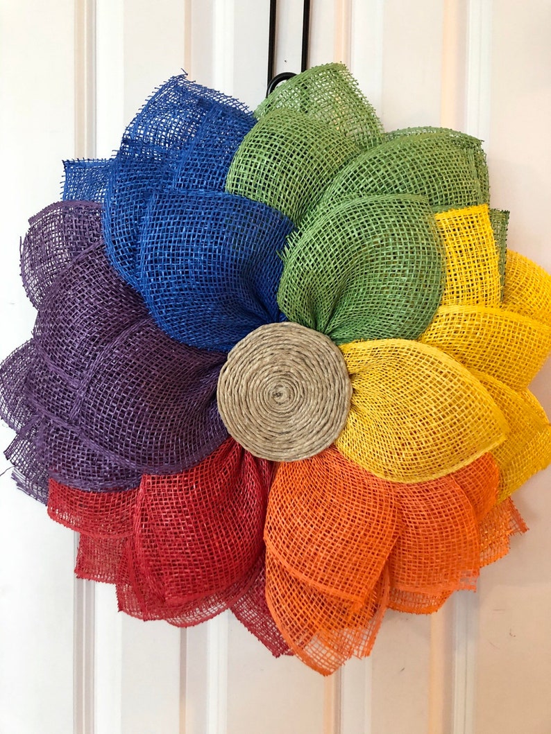 Rainbow Poly Burlap Flower Poly Burlap Wreath Spring Decor - Etsy Rainbow Poly Burlap Flower Poly Burlap Wreath Spring Decor - Etsy
