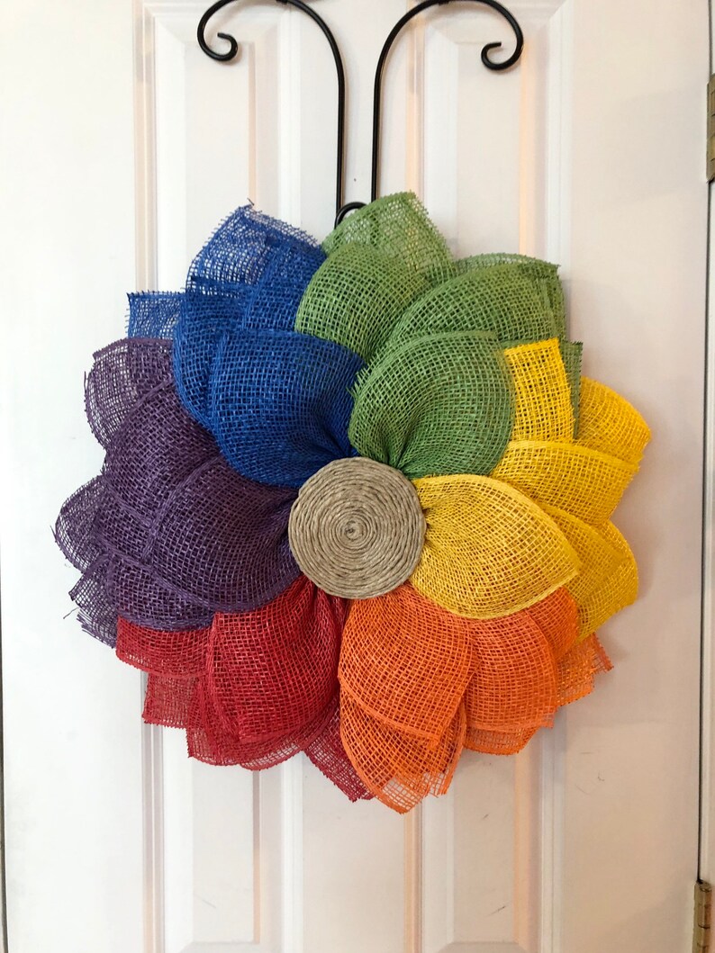Rainbow poly burlap flower poly burlap wreath spring decor | Etsy Rainbow poly burlap flower poly burlap wreath spring decor | Etsy