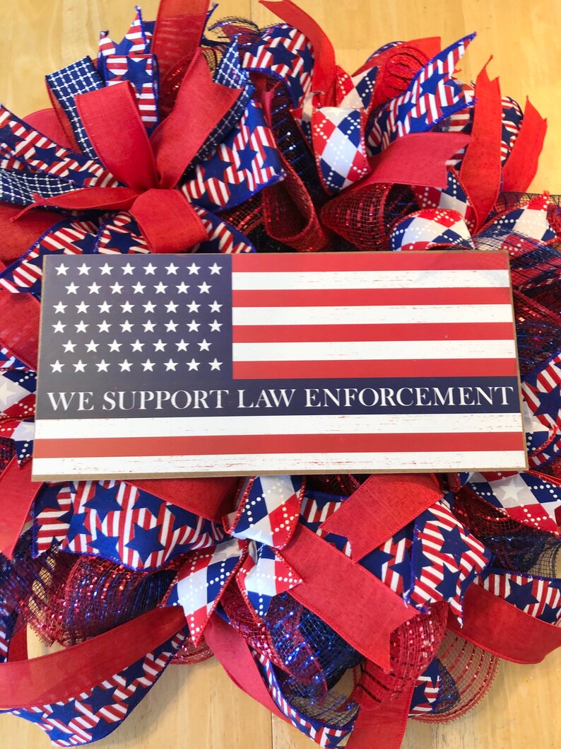 We support law enforcement wreath patriotic decor red white | Etsy