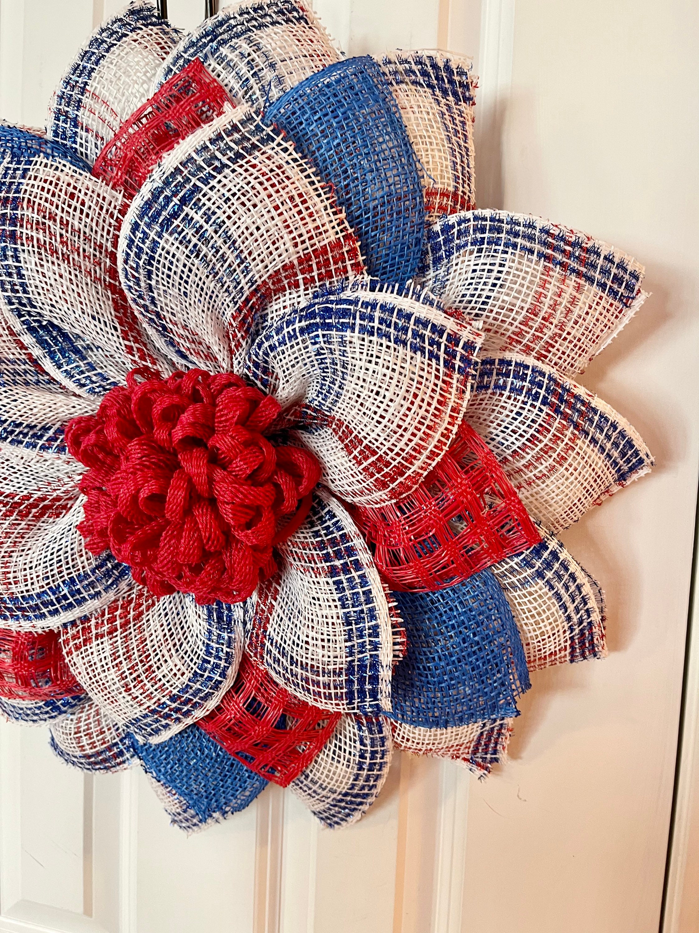 Poly Burlap Wreath Poly Burlap Flower Patriotic Decor | Etsy
