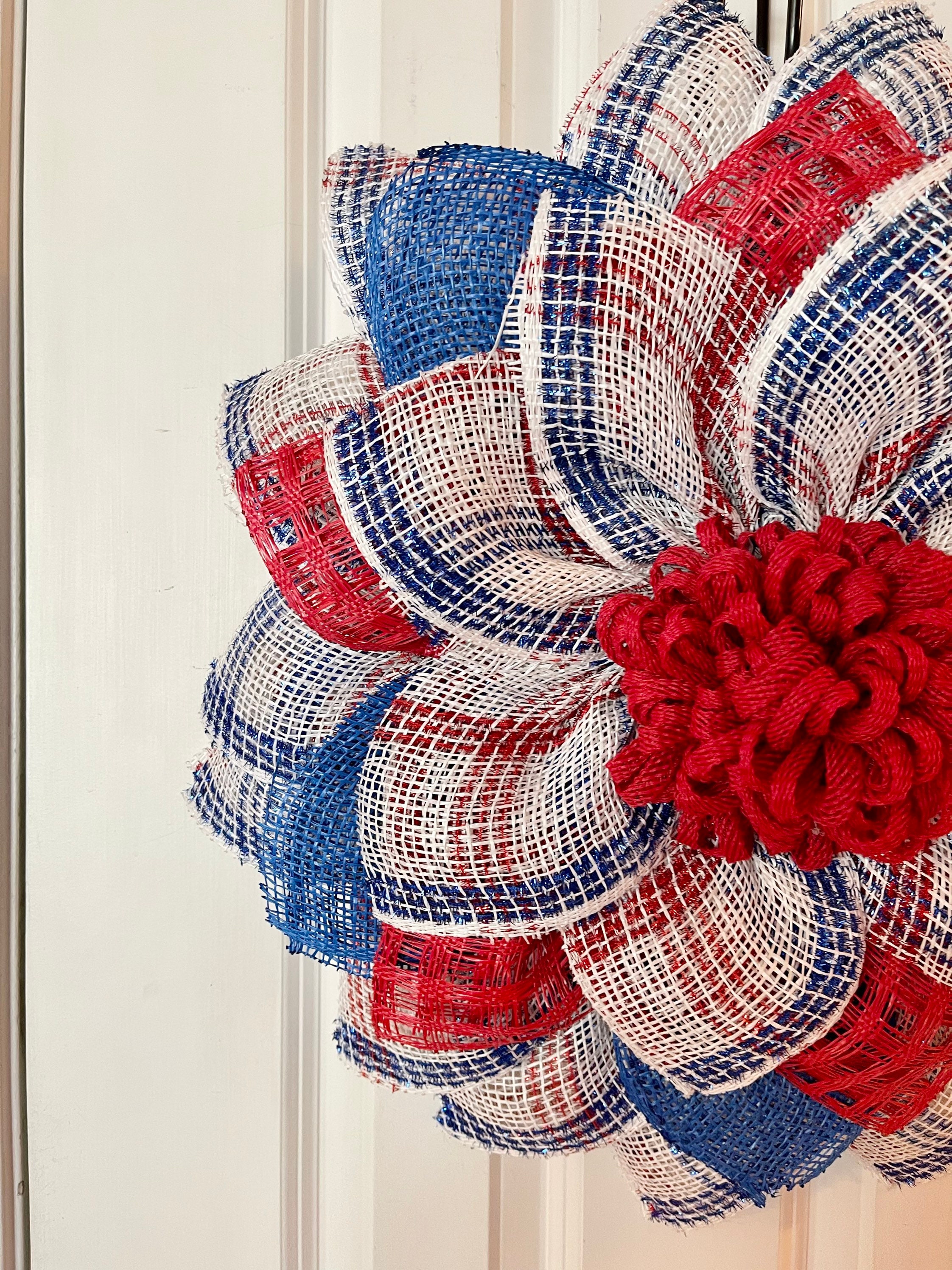 Poly Burlap Wreath Poly Burlap Flower Patriotic Decor | Etsy