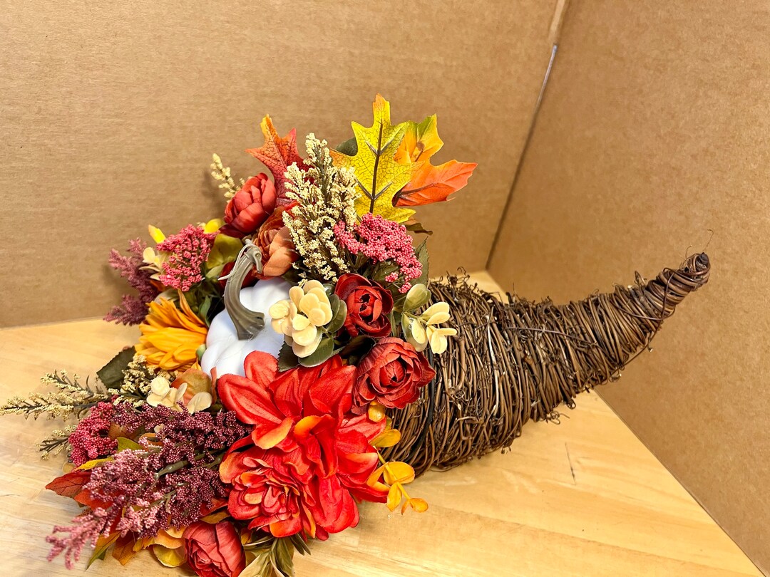 Thanksgiving Centerpiece, Cornucopia Centerpiece, Floral Decor, Autumn ...