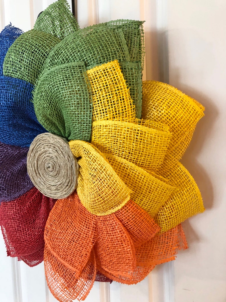 Rainbow Poly Burlap Flower Poly Burlap Wreath Spring Decor - Etsy