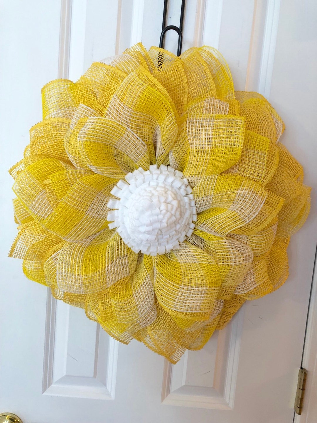 Yellow Plaid Spring Summer Flower Wreath , Screen Door Wreath, Poly ...