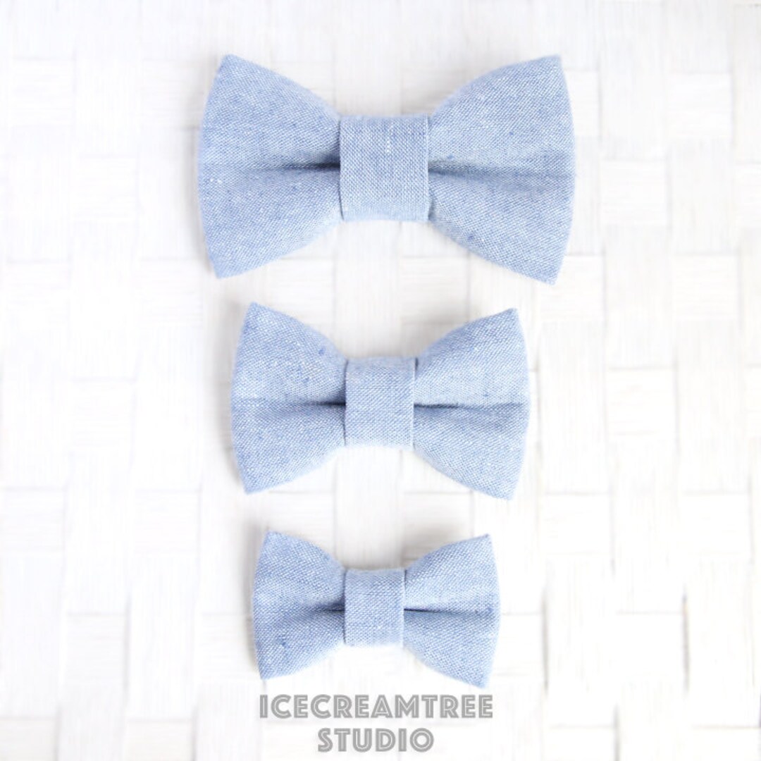 Light Blue Summer Linen Bow - Bow Collar Slide On, Dog Collar Bow ...