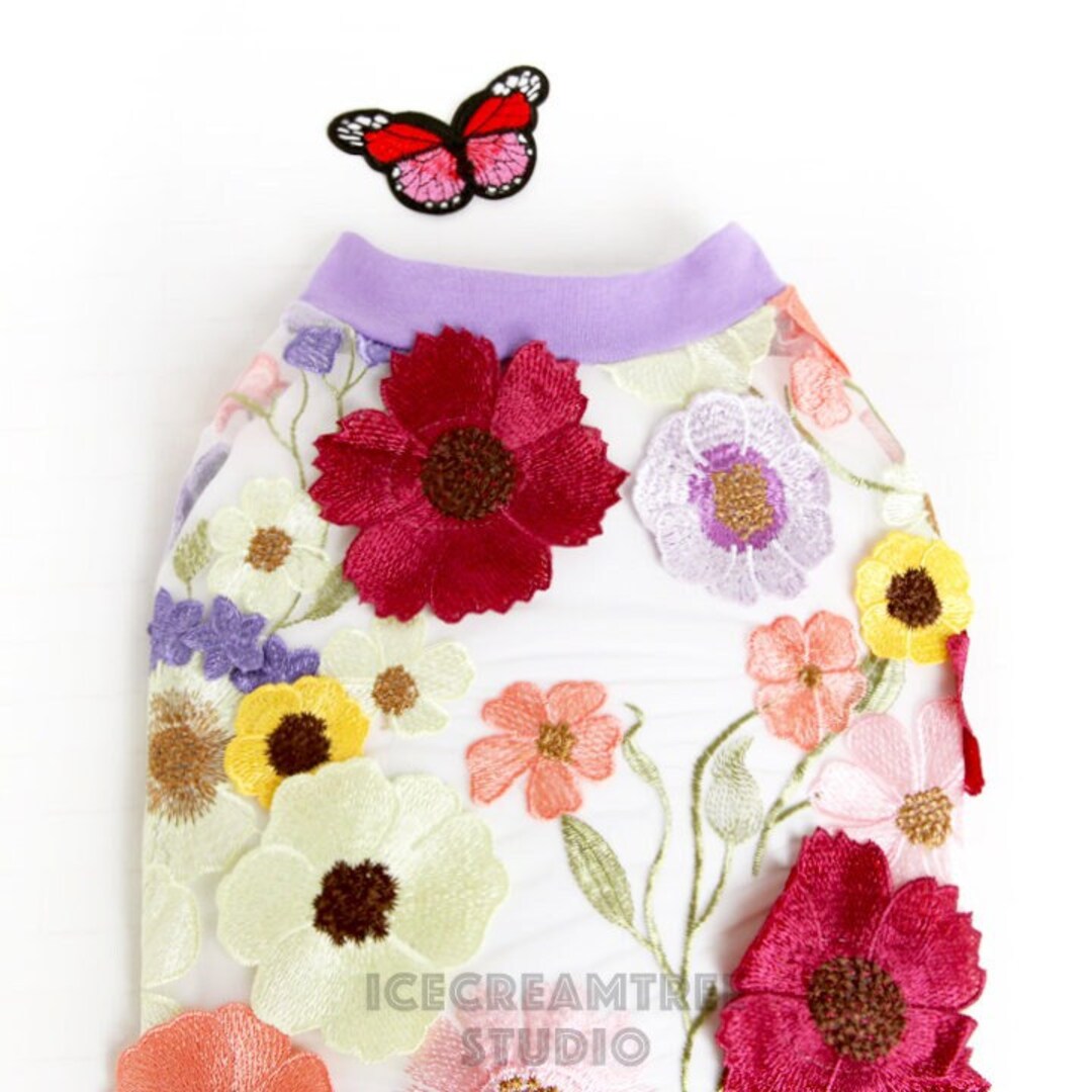 3D Flower Mesh Top Outfit Set - Butterfly Headband, Pet Mesh Top, Fun ...