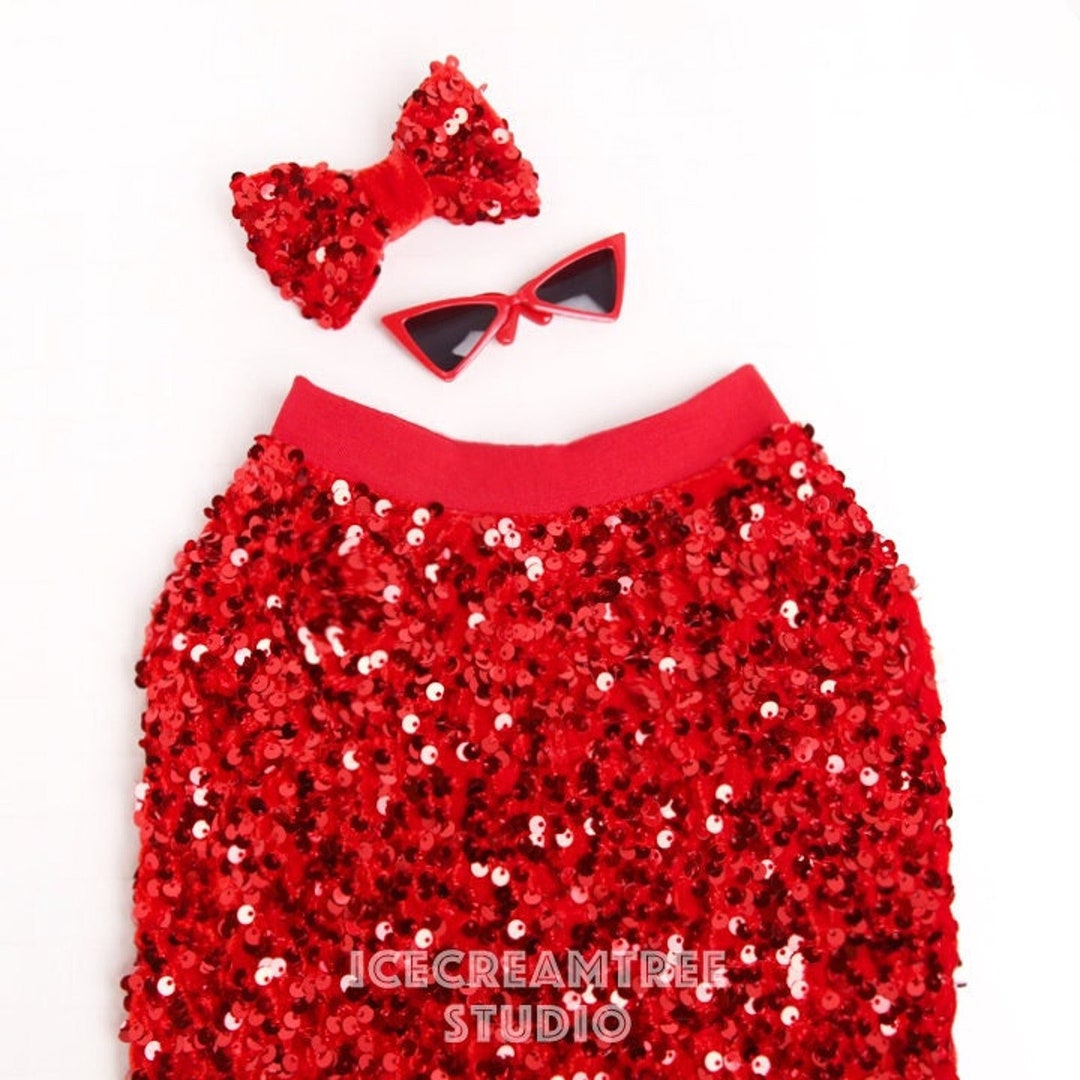 Sparkle Red Sequin Party Outfit Set - Pet Sequin Top Outfit, Velvet ...