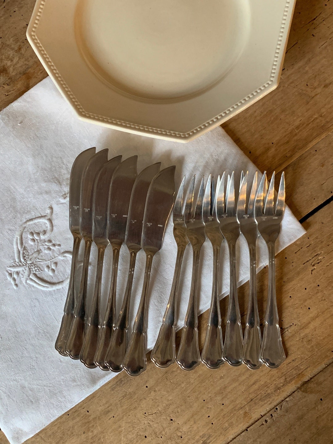 Silver Metal Fish Service 12 Place Settings Ercuis, French Silverware ...