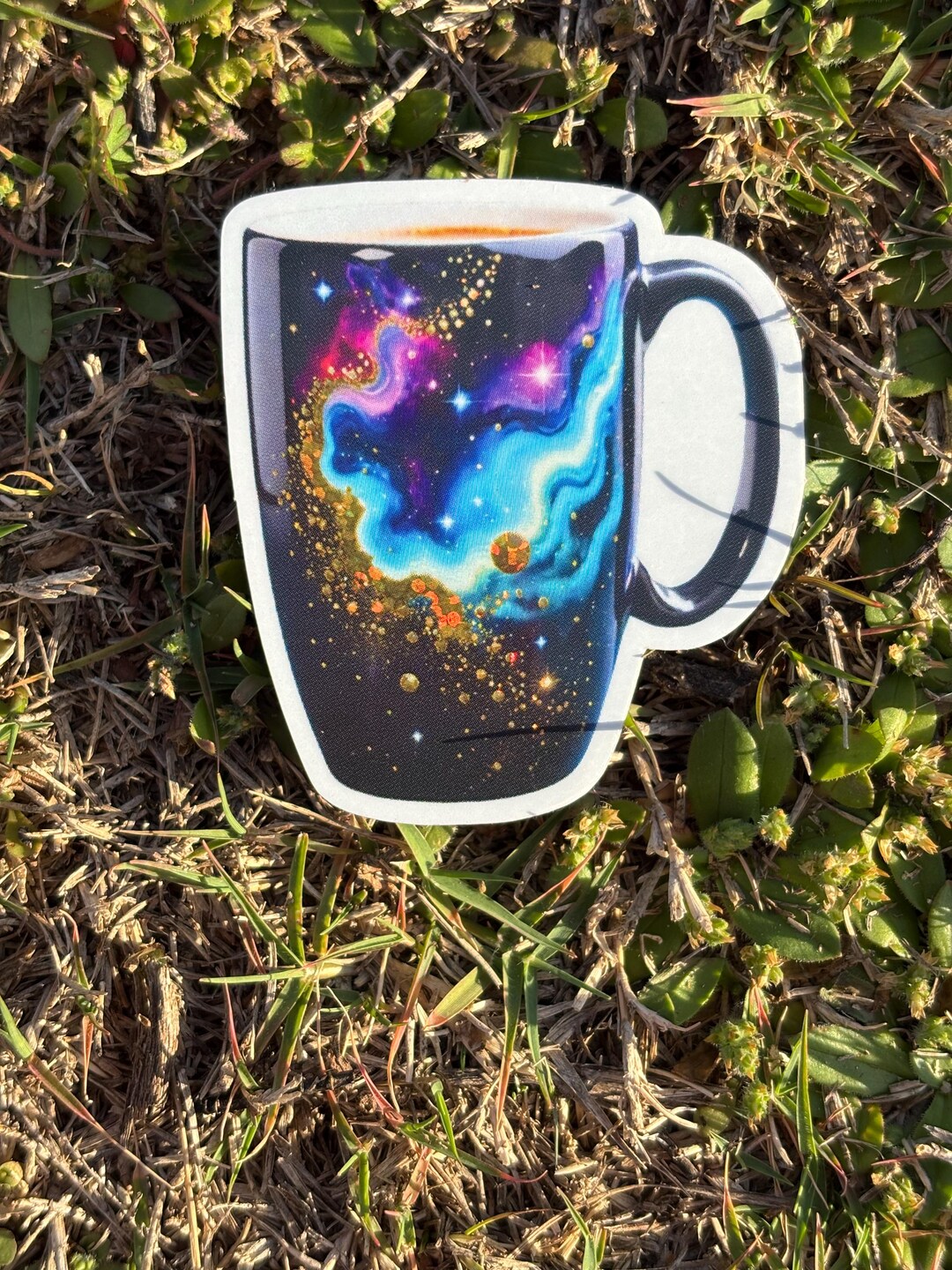 Galaxy Coffee Mug, Tea Mug Sticker, Sparkly Gold Details, Die Cut Vinyl ...