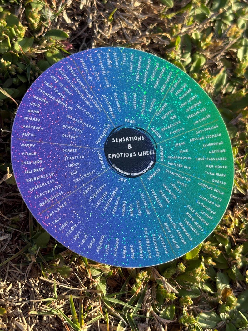 Emotions & Sensations Wheel, Feelings Chart, Purple Blue Green Mental ...