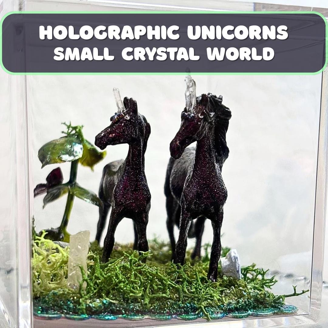 Black Unicorn Parent & Baby Diorama – Glowing Crystal Meadow, Real ...