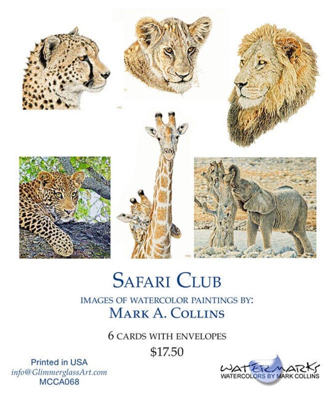 African Safari Animal Note Card Collection 6 Cards With - Etsy