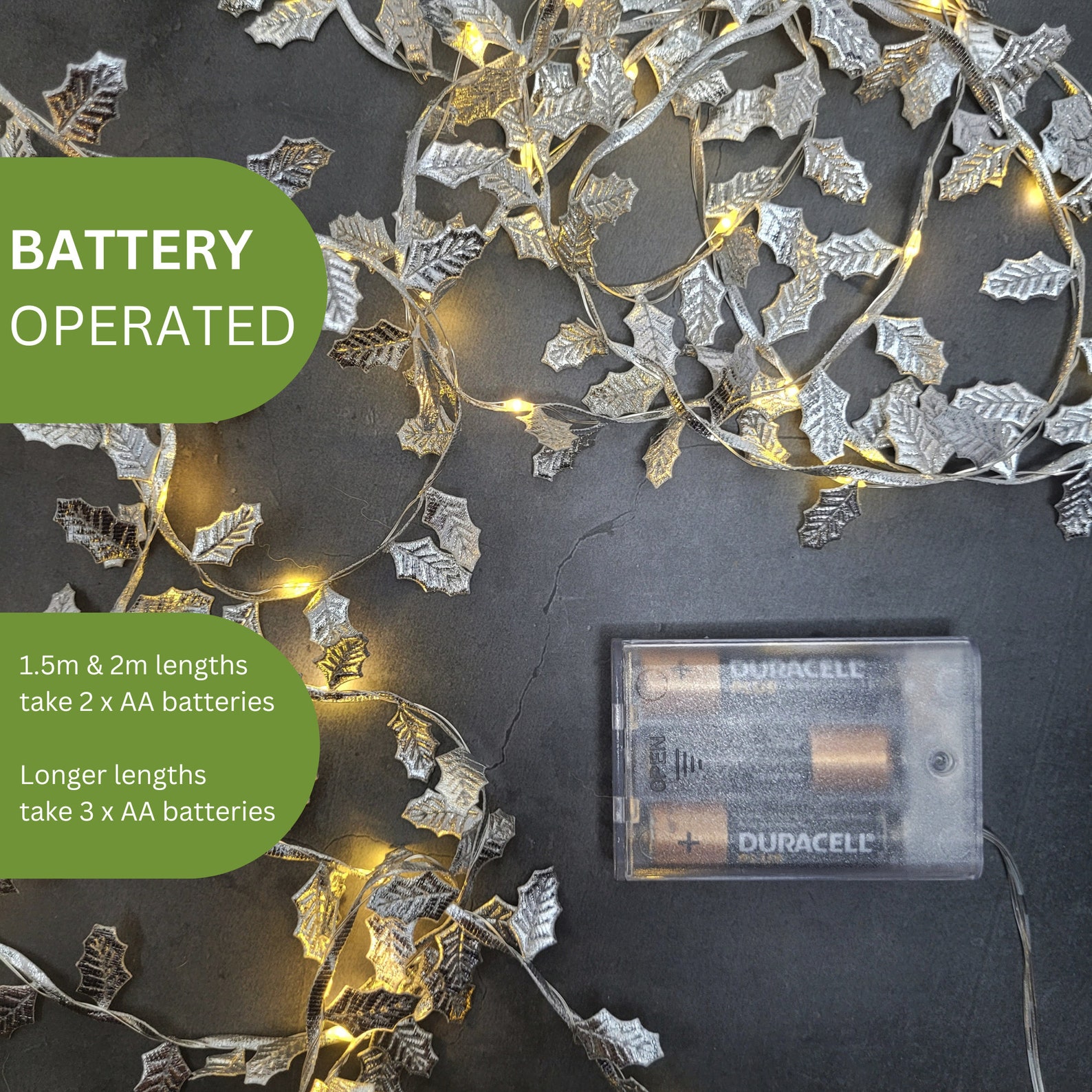 Silver Holly Fairy Lights - Christmas Table Centerpiece - Festive Home ...