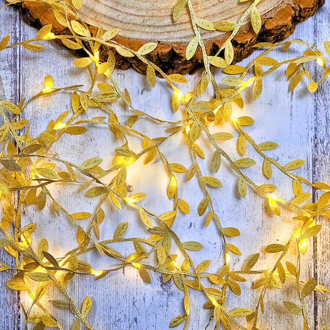 Gold Leaf Fairy Lights - Rustic Wedding Table Decor Centerpiece - Boho ...