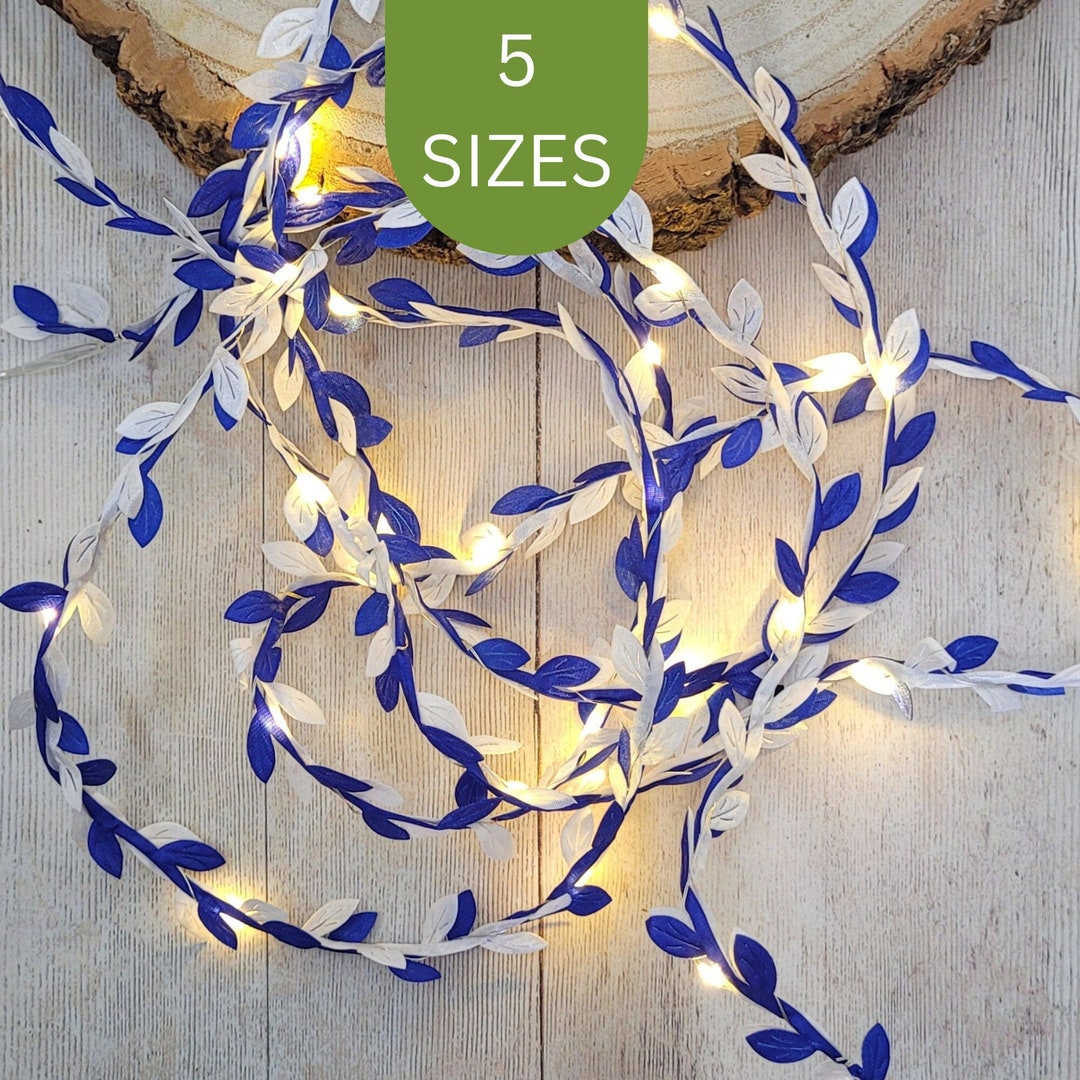 Royal Blue & White Leaf Fairy Lights - Navy Bedroom Decor - Wedding ...