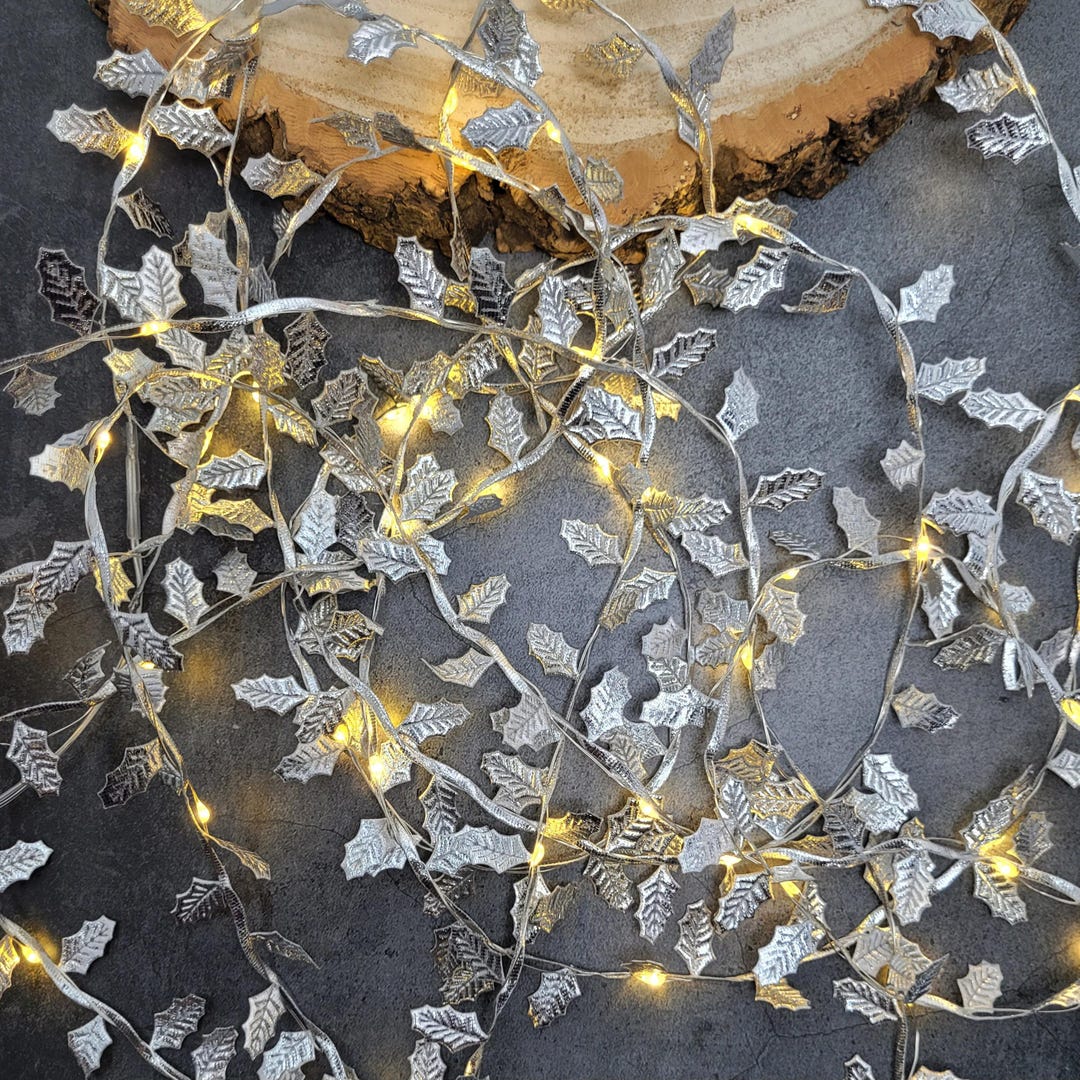 Silver Holly Fairy Lights - Christmas Table Centerpiece - Festive Home ...