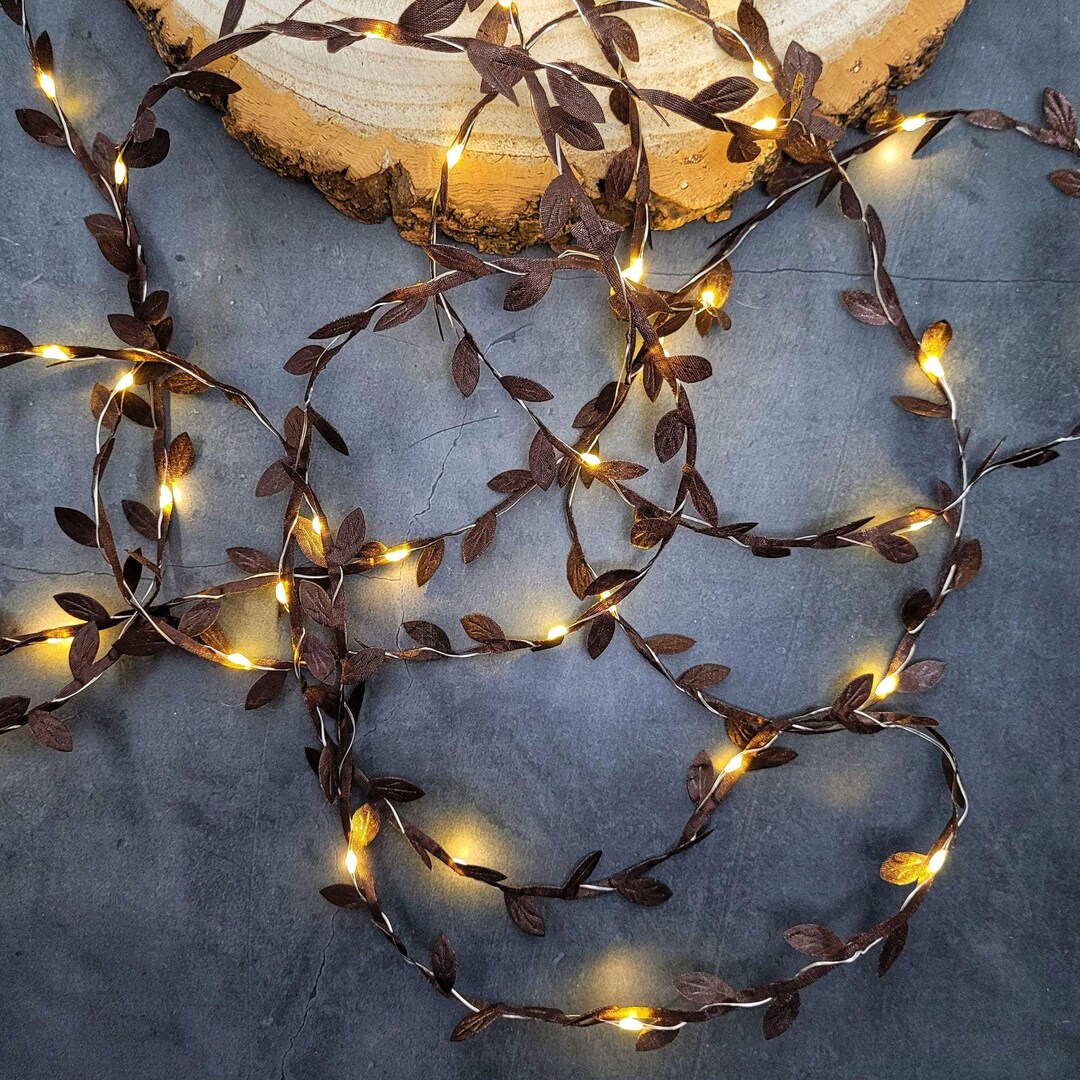Brown Leaf Fairy Lights Rustic Wedding Decor Woodland Table Centerpiece ...