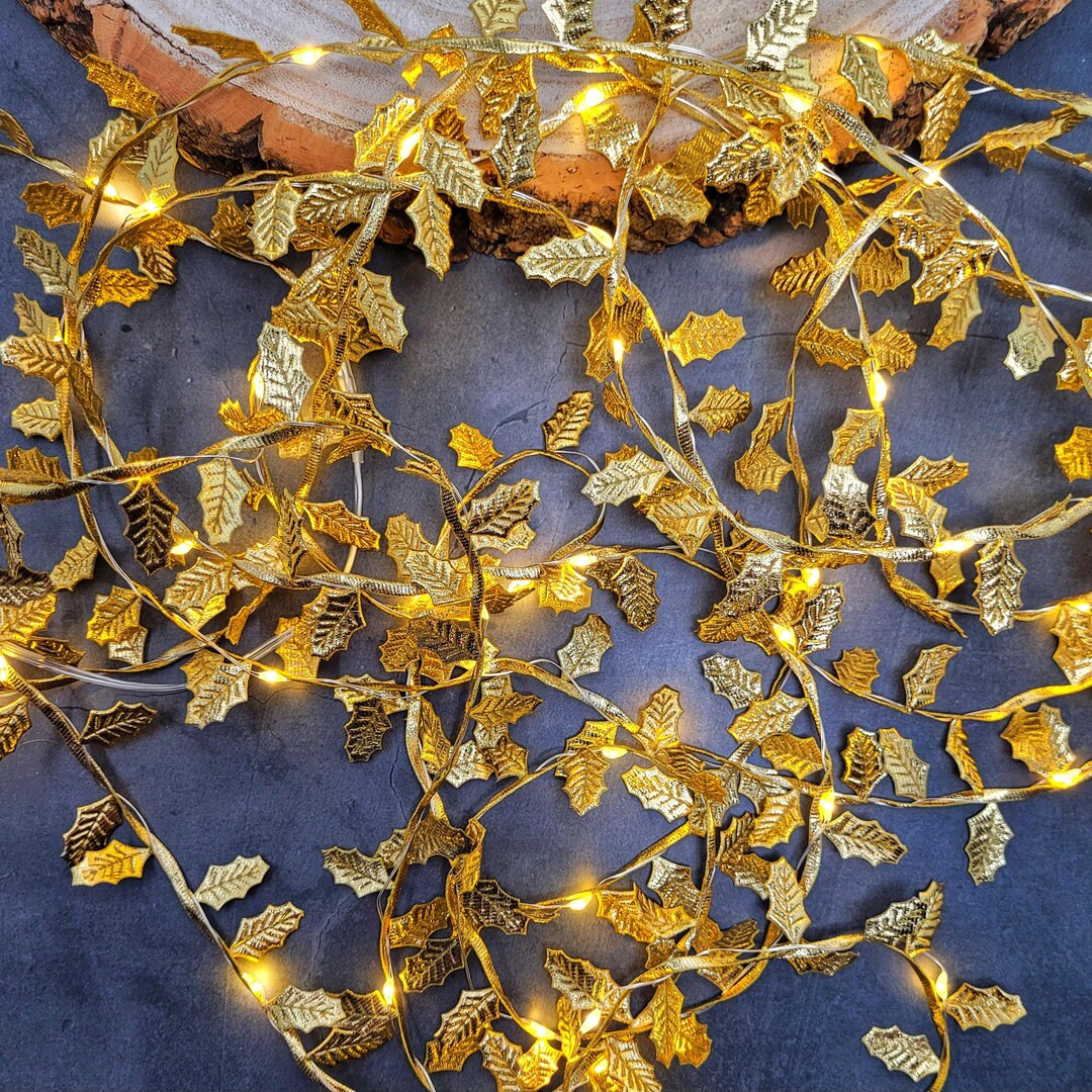 Gold Holly Fairy Lights - Christmas Table Centerpiece - Festive Home ...