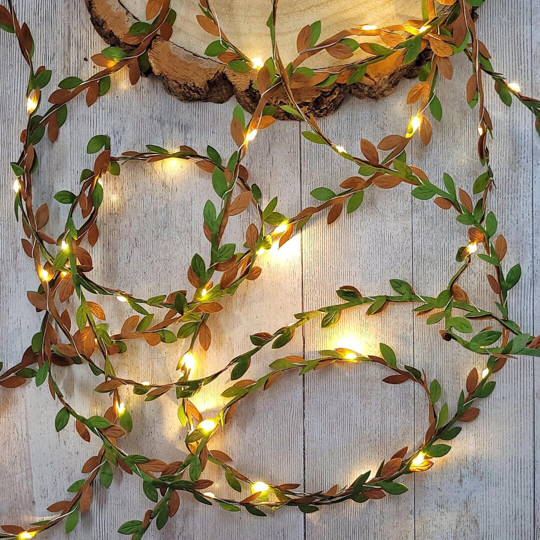 Green & Brown Leaf Fairy Lights - Rustic Cottagecore Decor - Woodland ...