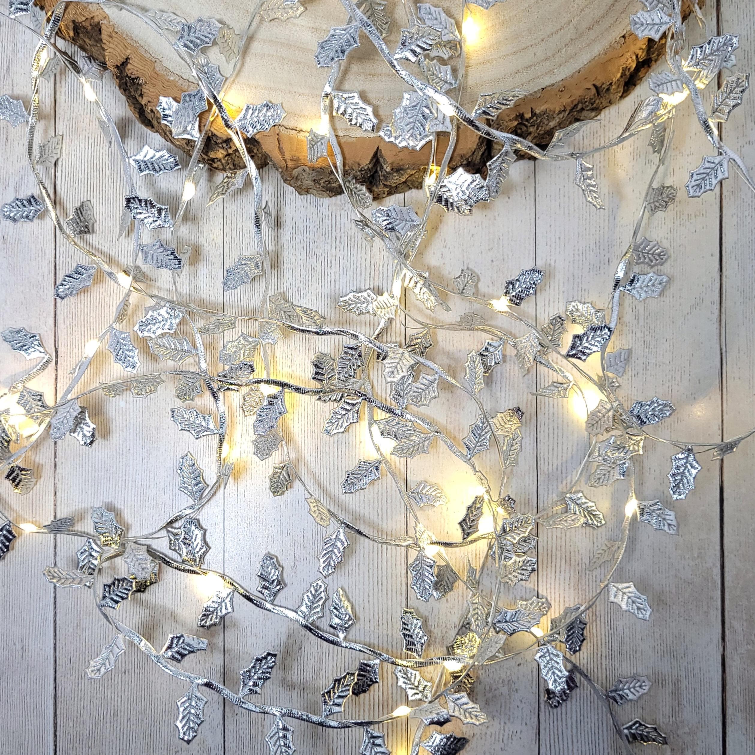 Silver Holly Fairy Lights - Christmas Table Centerpiece - Festive Home ...
