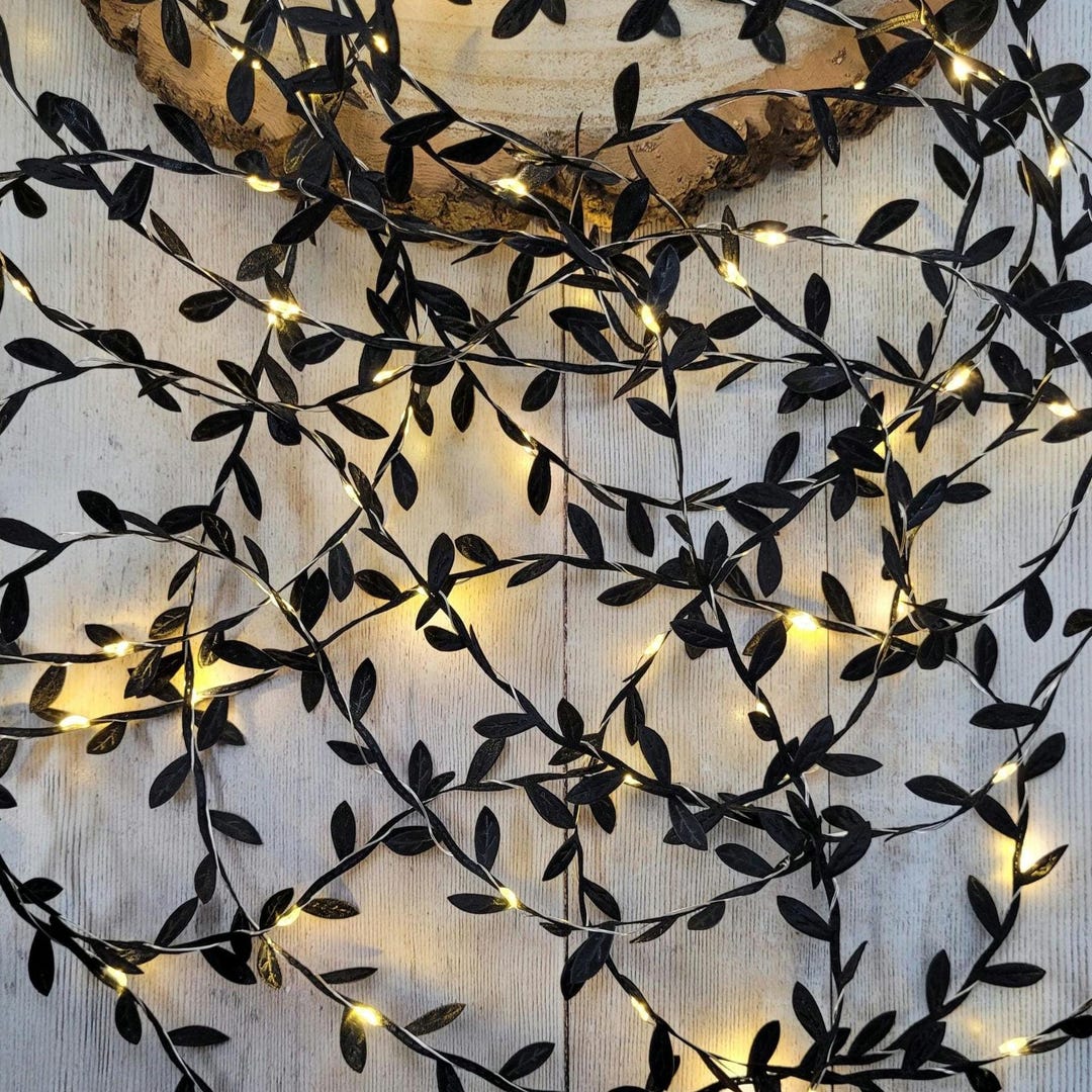 Black Leaf Fairy Lights Gothic Wedding Table Decor Garland Dark ...