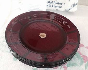 Red glass plates | Etsy