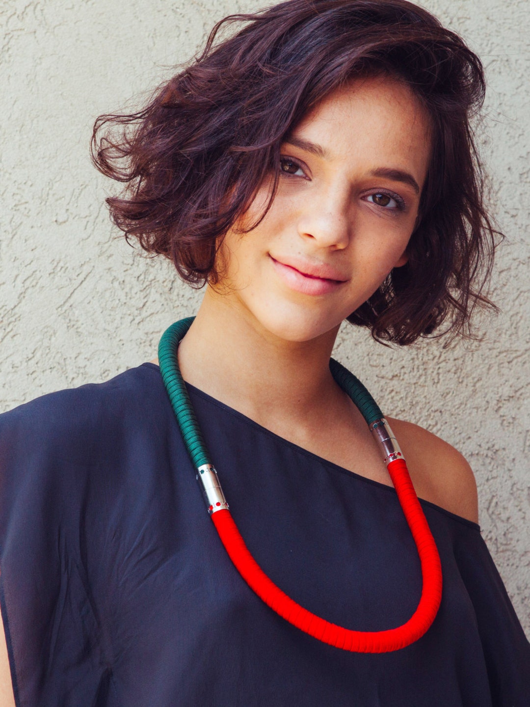 Green and Red Color Necklace, Hand Made Wrapped Cord Necklace, Unique ...