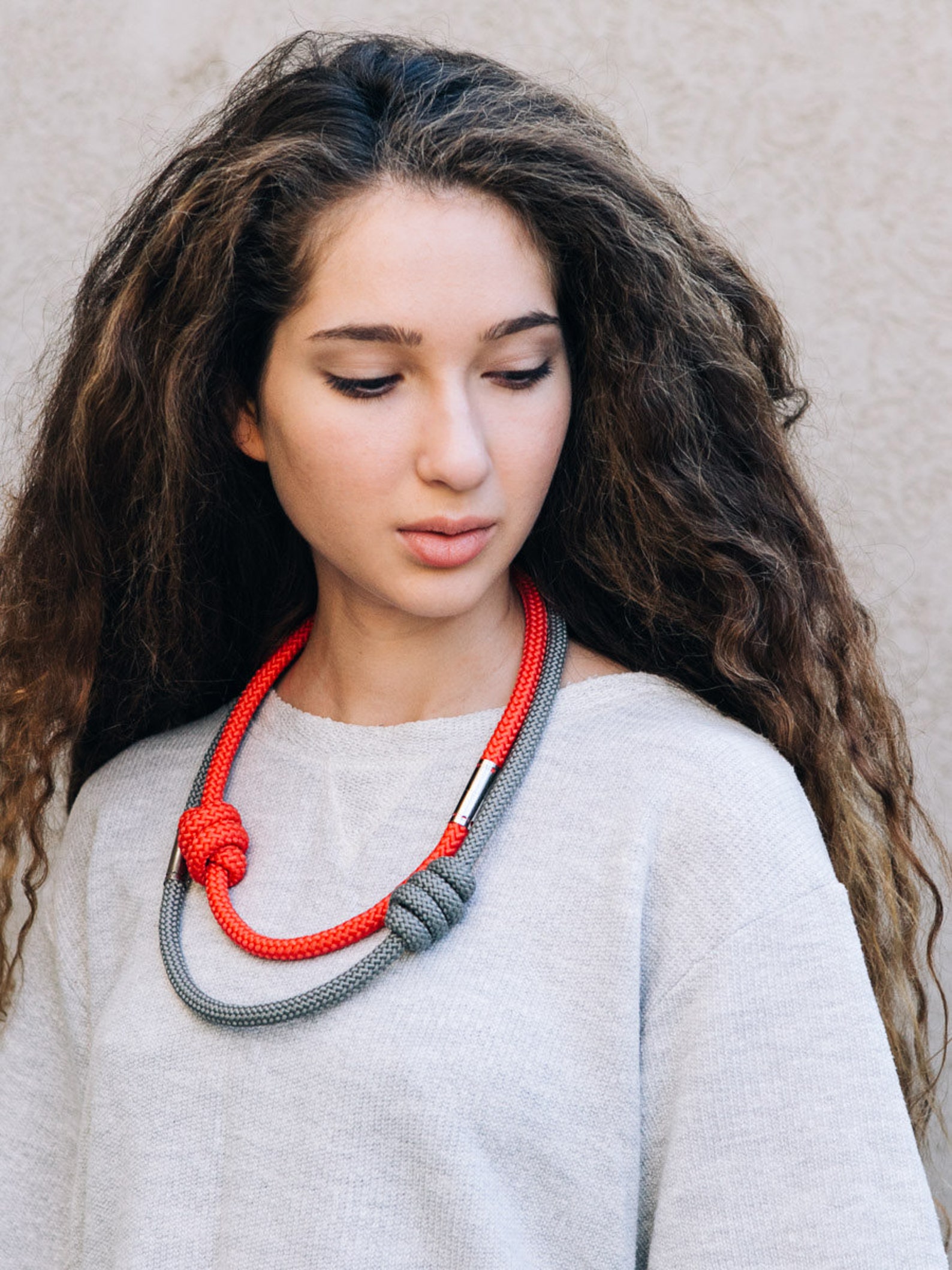 Grey Rope Necklace Red Rope Necklace Grey Knot Necklace Red - Etsy