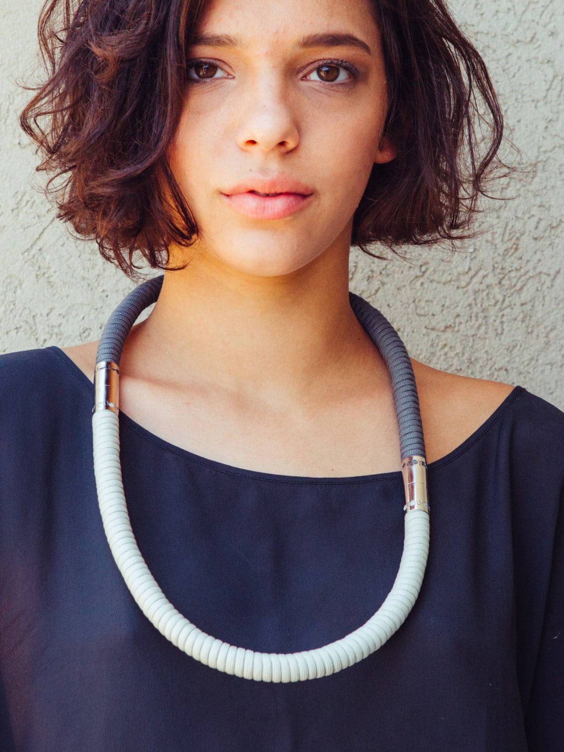 Hand Made Wrapped Cord Necklace Unique Grey and Silver - Etsy