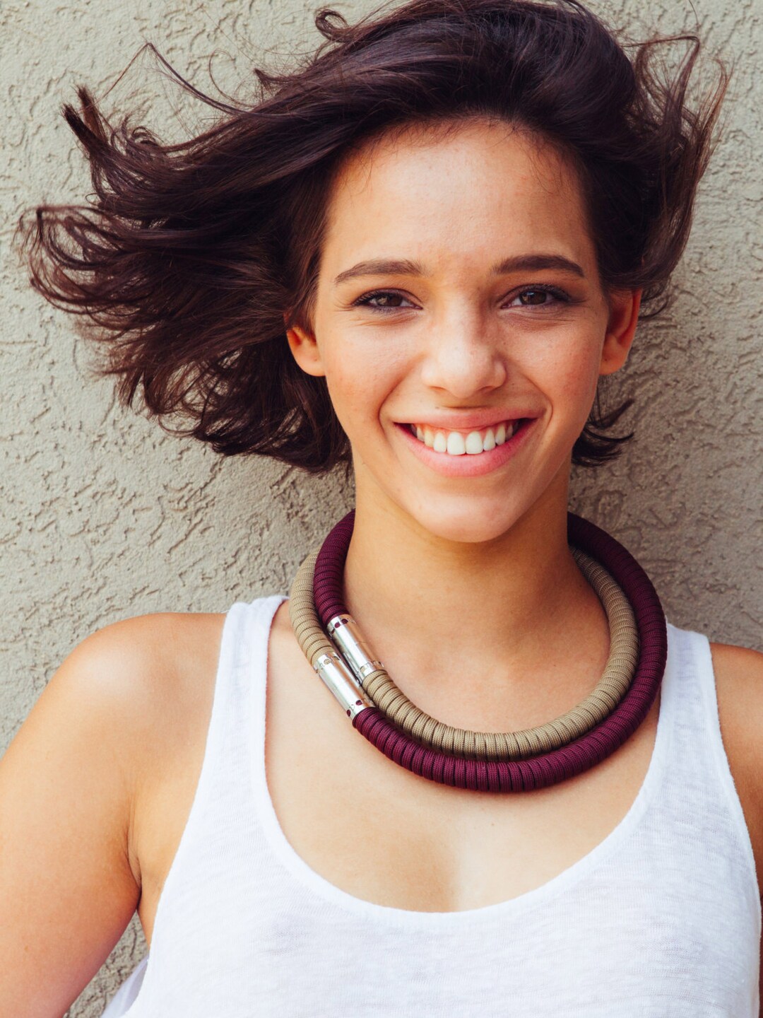 Maroon and Tan Necklace, Hand Made Jewel, Modular Necklace, Wrapped ...