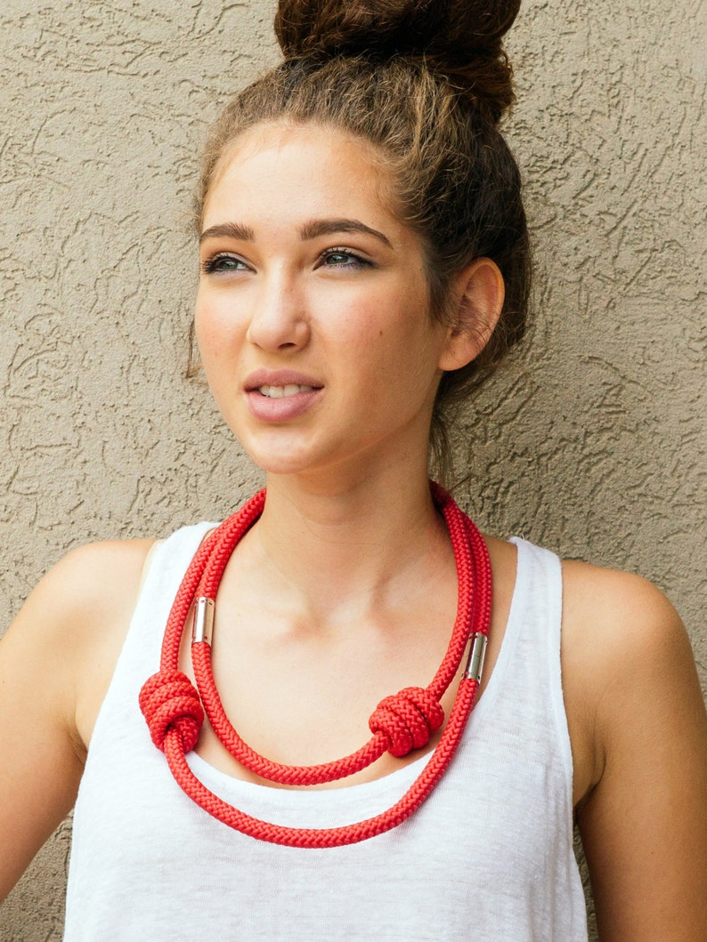 Red Rope Necklace, Red Braided Necklace, Red Knot Jewelry, Red ...