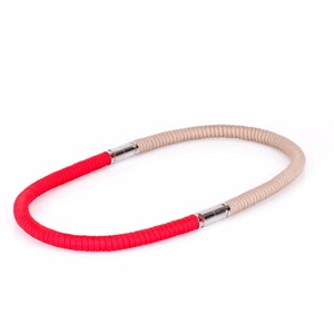 Wrapped Cord Necklace, Hand Made Unique, Red and Beige Color, Braided ...