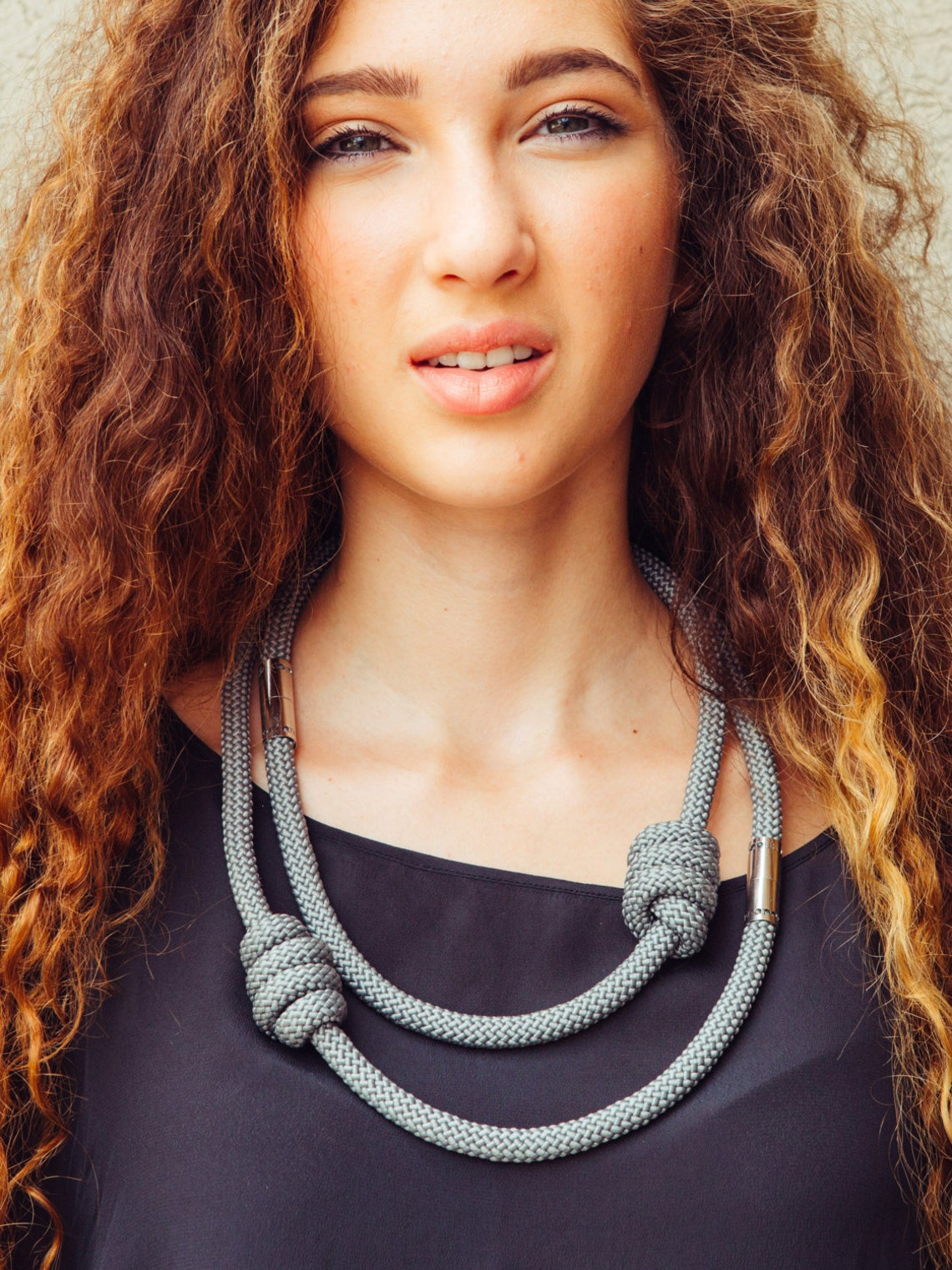 Grey Rope Necklace, Grey Statement Jewelry, Grey Knot Jewelry, Grey ...