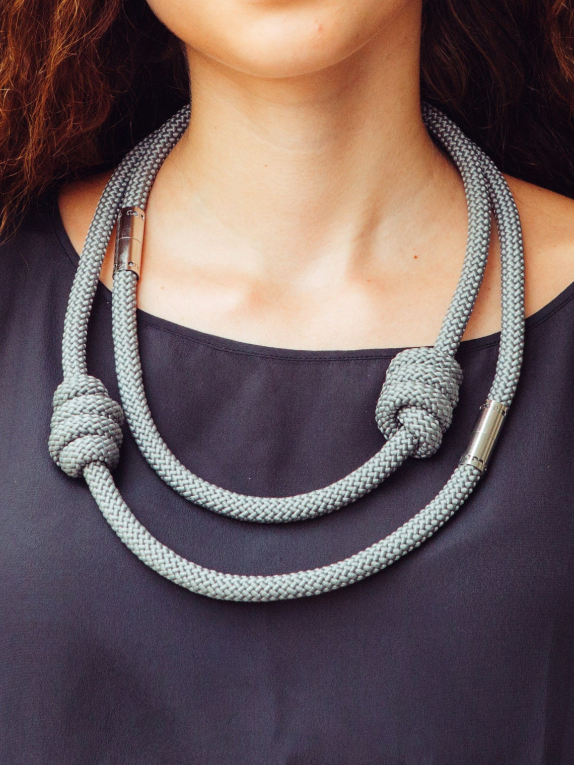 Grey Rope Necklace, Grey Statement Jewelry, Grey Knot Jewelry, Grey ...