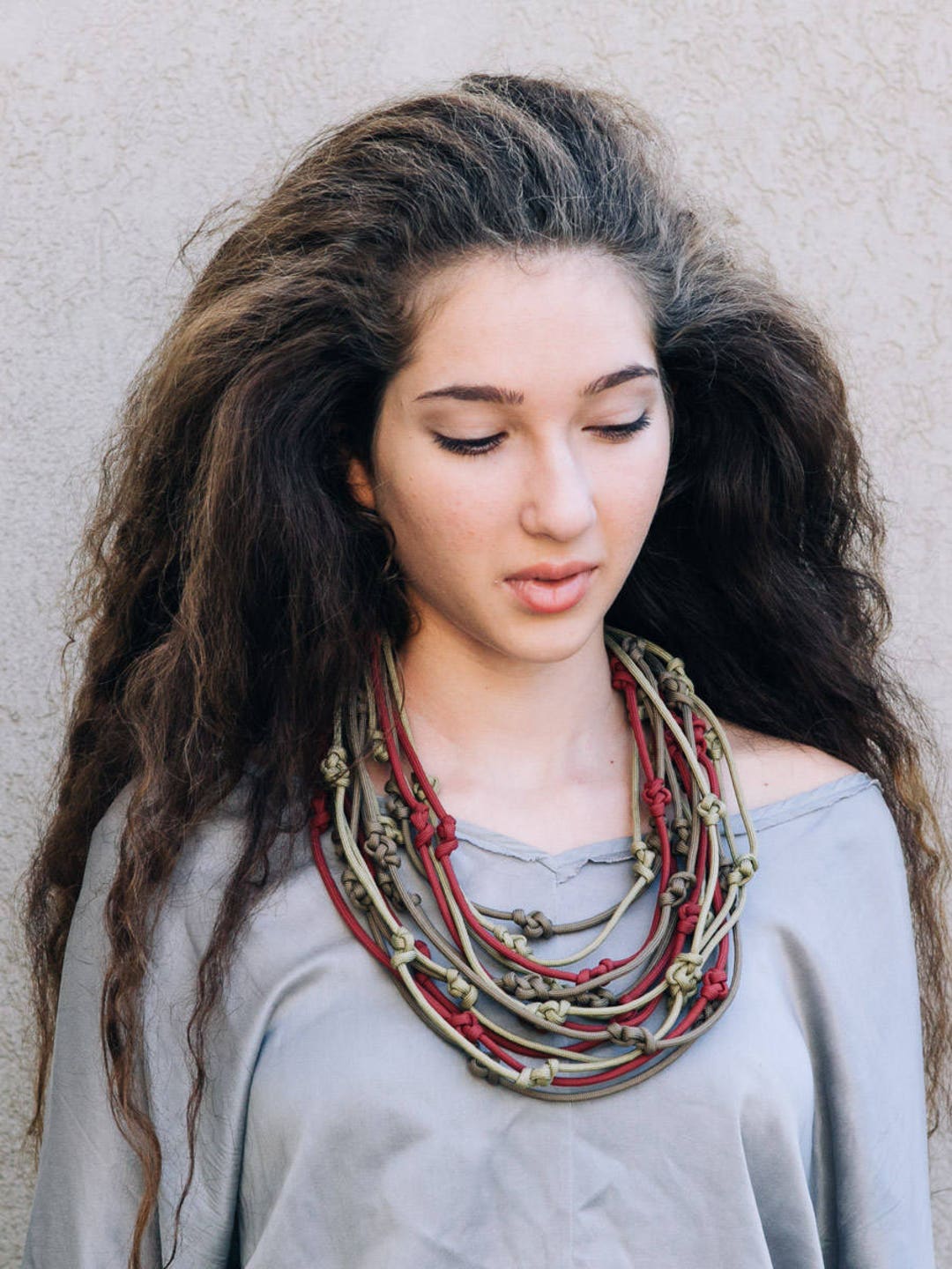 Red Rope Necklace, Statement Rope Necklace, Dark Red Strand Necklace ...