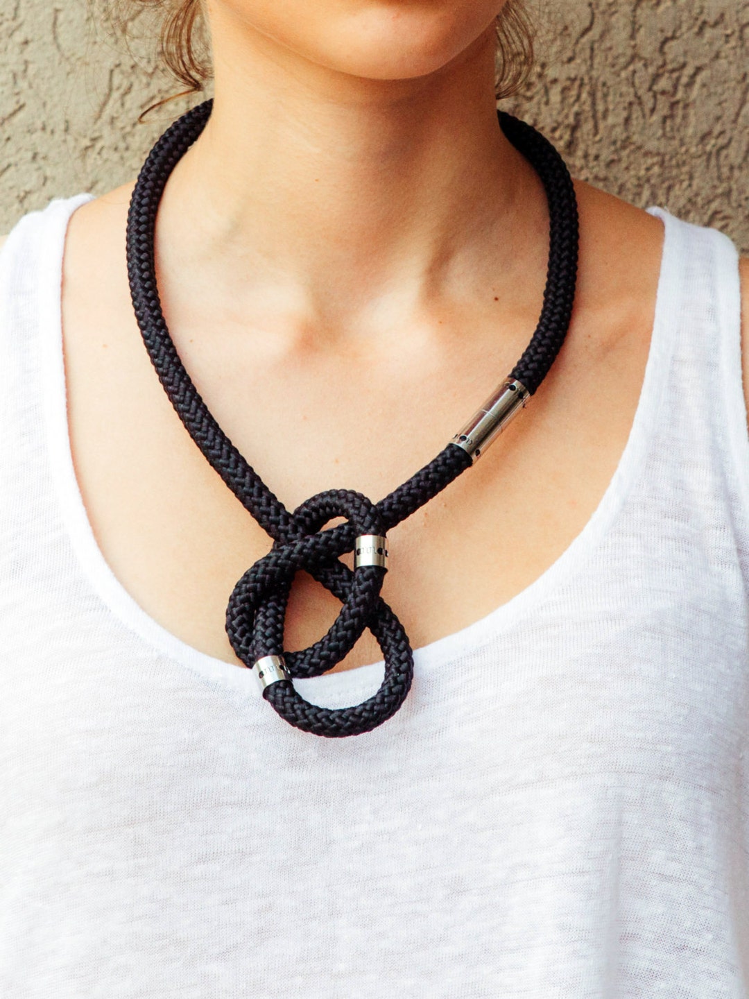 Black Rope Necklace, Black Braided Necklace, Black Contemporary ...