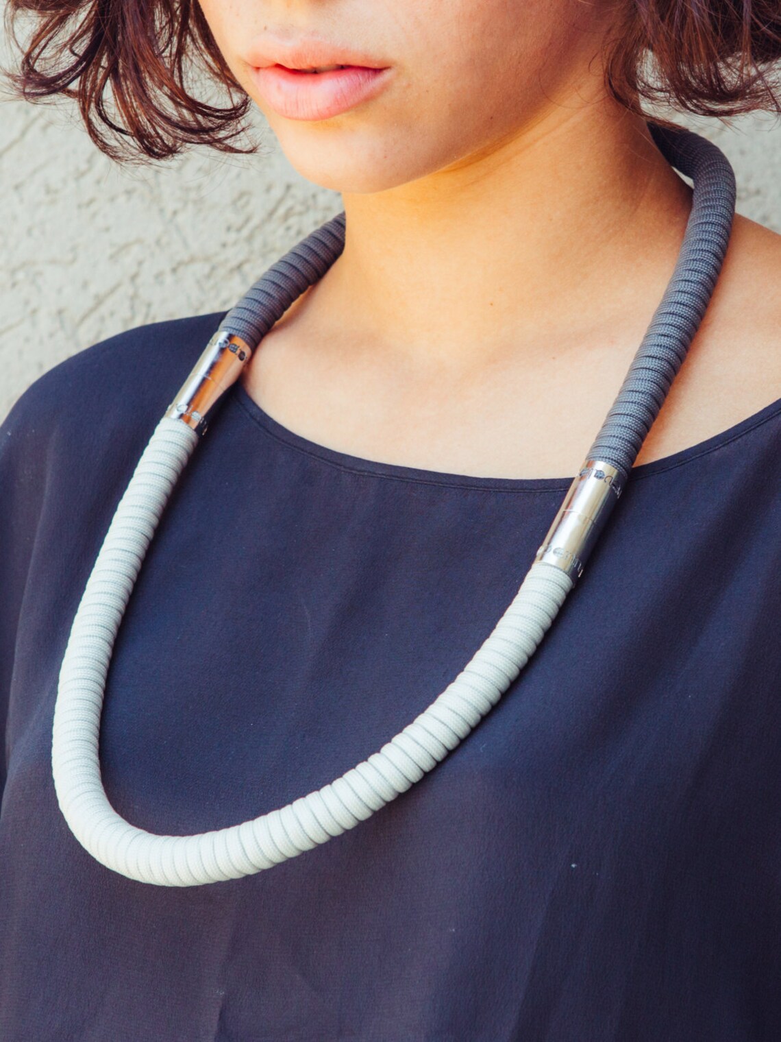 Hand Made Wrapped Cord Necklace Unique Grey and Silver - Etsy