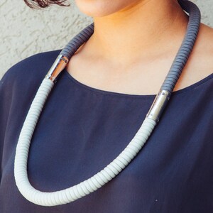 Hand Made Wrapped Cord Necklace, Unique, Grey and Silver Color, Braided ...