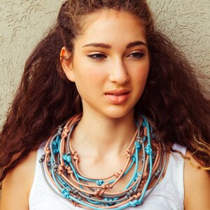 Blue Rope Necklace, Peach Necklace, Trend Necklace, Braided Necklace ...