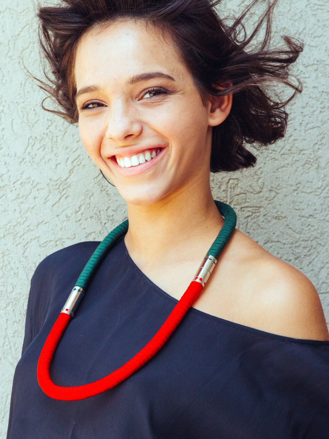 Green and Red Color Necklace, Hand Made Wrapped Cord Necklace, Unique ...