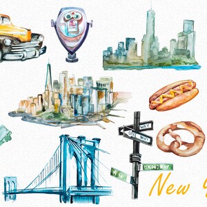 Watercolor New York Clipart Set,new York City,hot Dog,empire State ...
