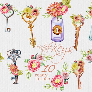 Watercolor Vintage Keys Clipart,ready to Use,wedding Diy,design Element ...