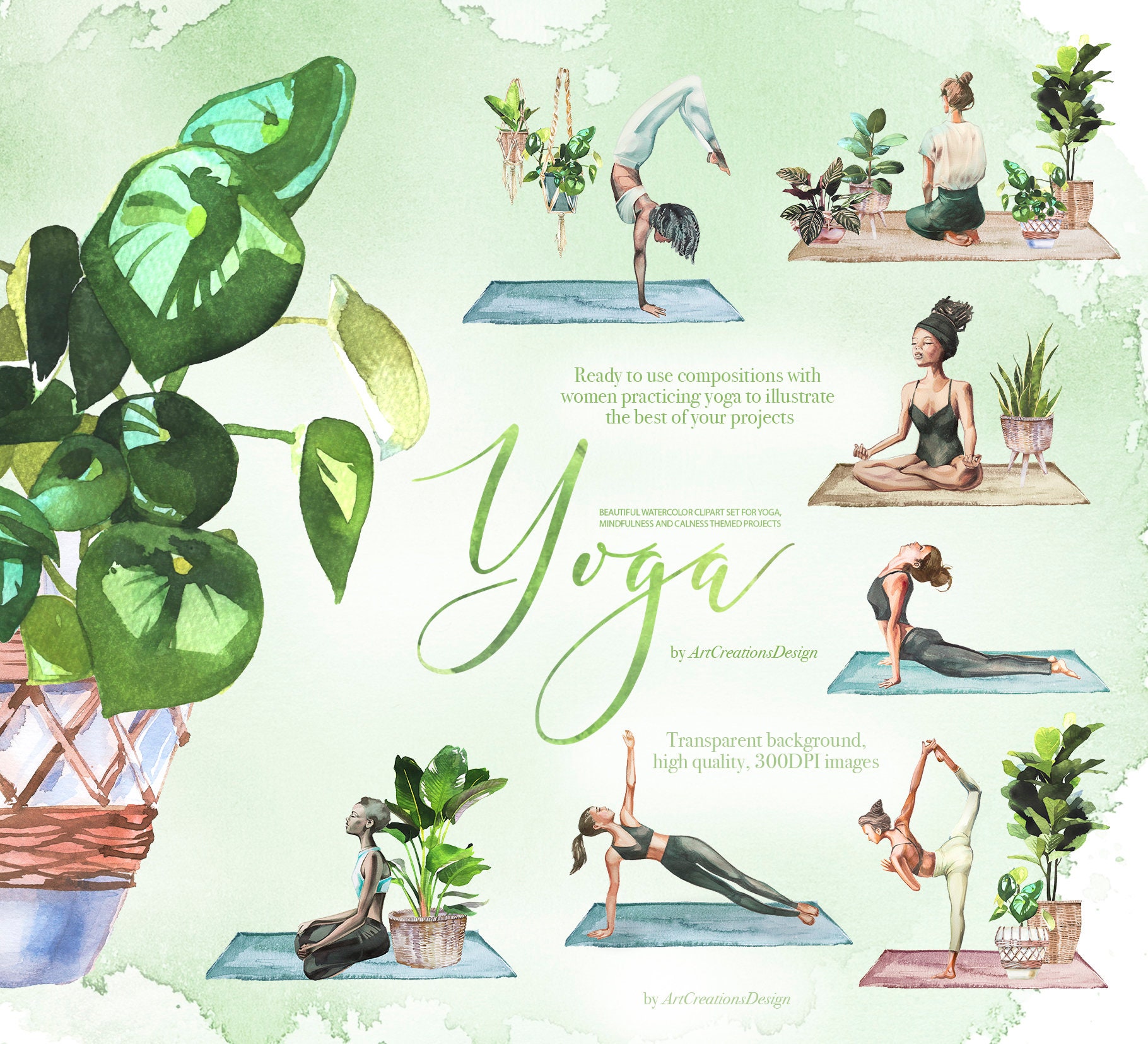 Watercolor Yoga Clipart Setmeditation Illustrationzen - Etsy