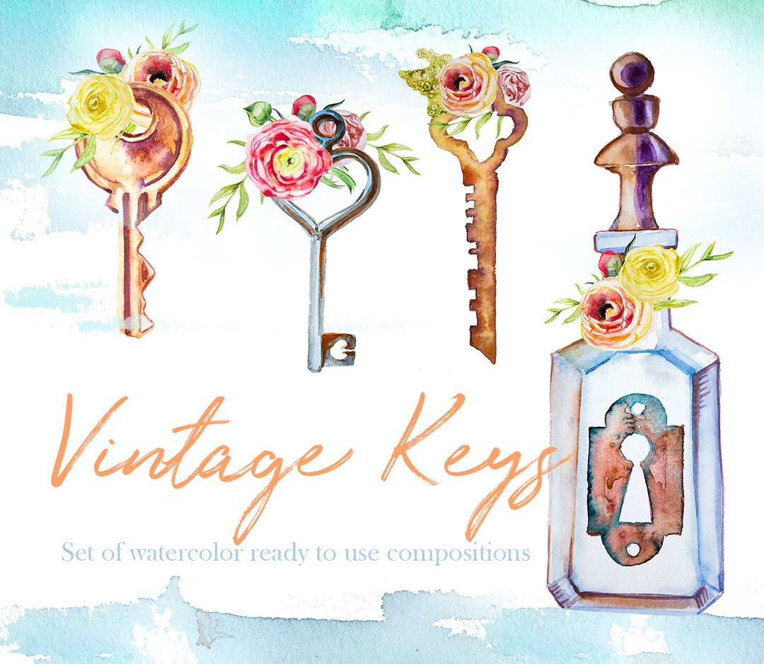 Watercolor Vintage Keys Clipart,ready to Use,wedding Diy,design Element ...