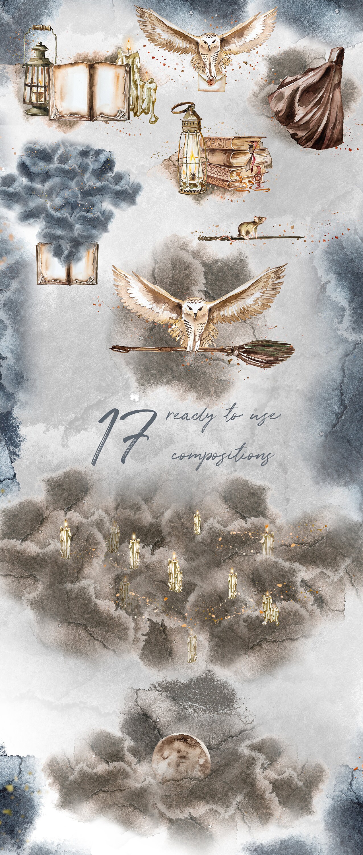 Watercolor Wizard Clipart Setmagicianmagic Worldowlwitch - Etsy